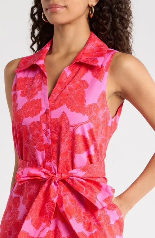 SUGARLIPS Rency Floral Zady Belted Shirtdress - Fuchsia-red