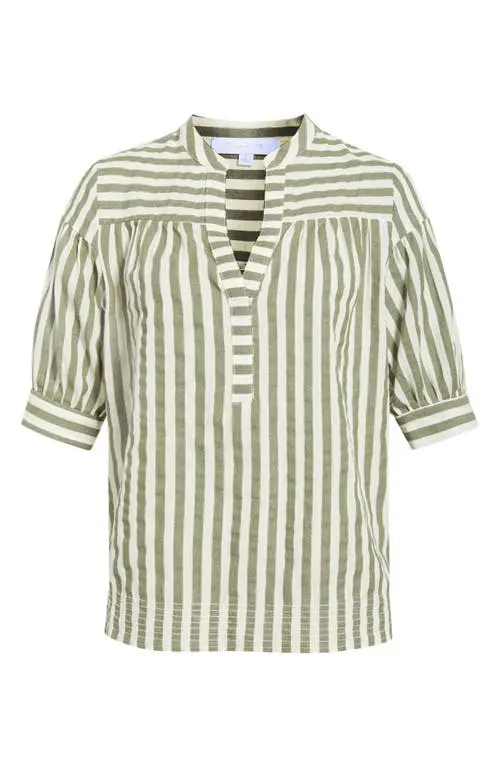 SUGARLIPS Striped Split-neck Cotton Top - Green White