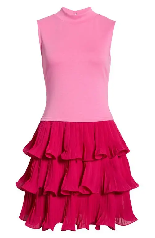 SUGARLIPS Haydri Colorblock Tiered Pleated Minidress - Pink-red
