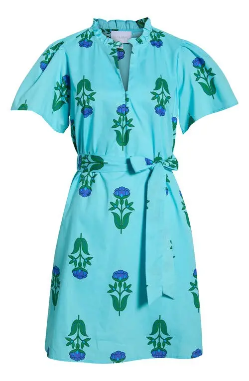 SUGARLIPS Amena Floral Belted Cotton Dress - Blue-greens-multi