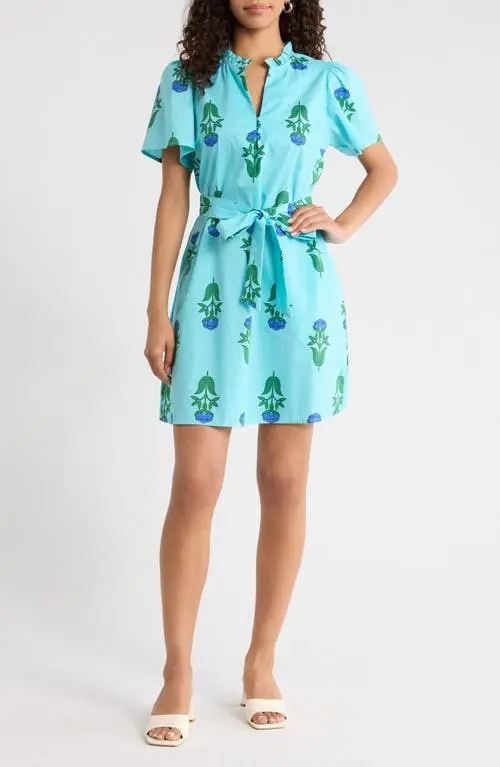 SUGARLIPS Amena Floral Belted Cotton Dress - Blue-greens-multi