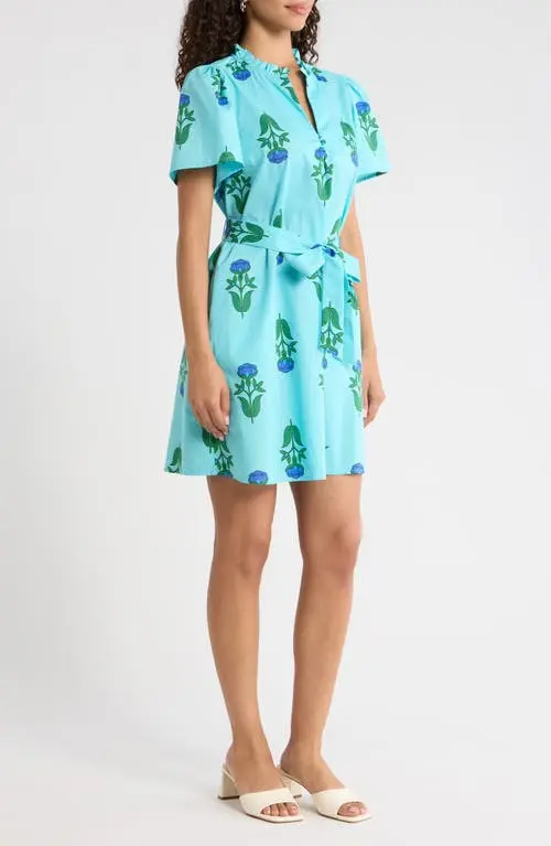 SUGARLIPS Amena Floral Belted Cotton Dress - Blue-greens-multi