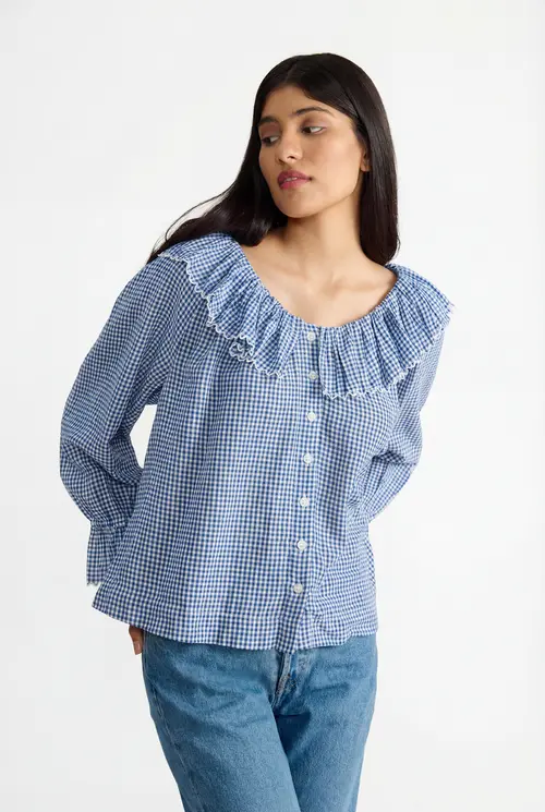 IF ONLY IF Pandora Blouse - Navy Gingham