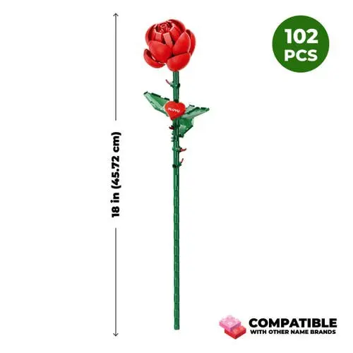 BRICKCRAFT Bricktanicals Red Long Stem Rose Building Set