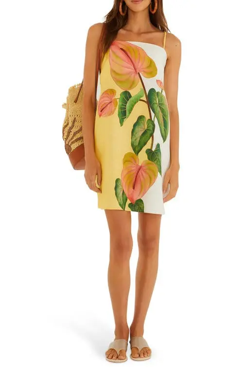 Farm Rio Anthurium Golden Linen Shift Minidress - Golden Yellow