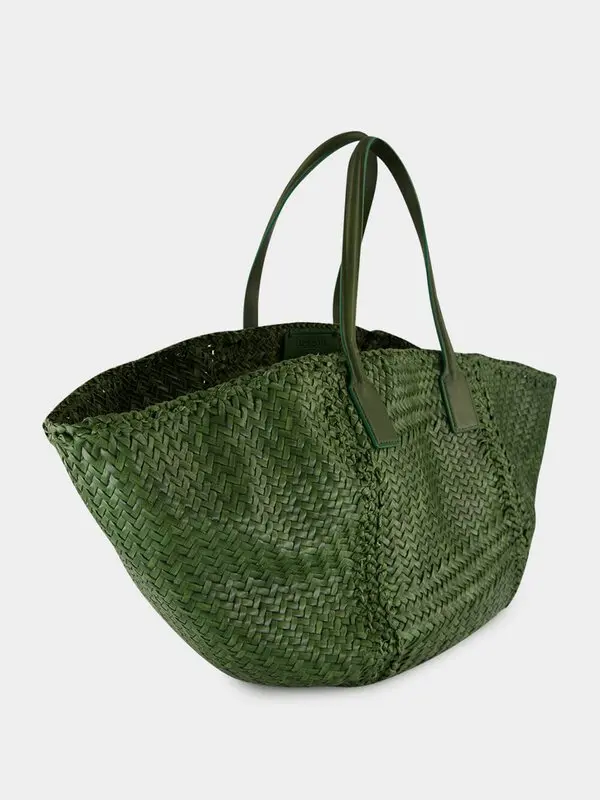 Dragon Diffusion Leaf Woven Leather Tote Bag - Green