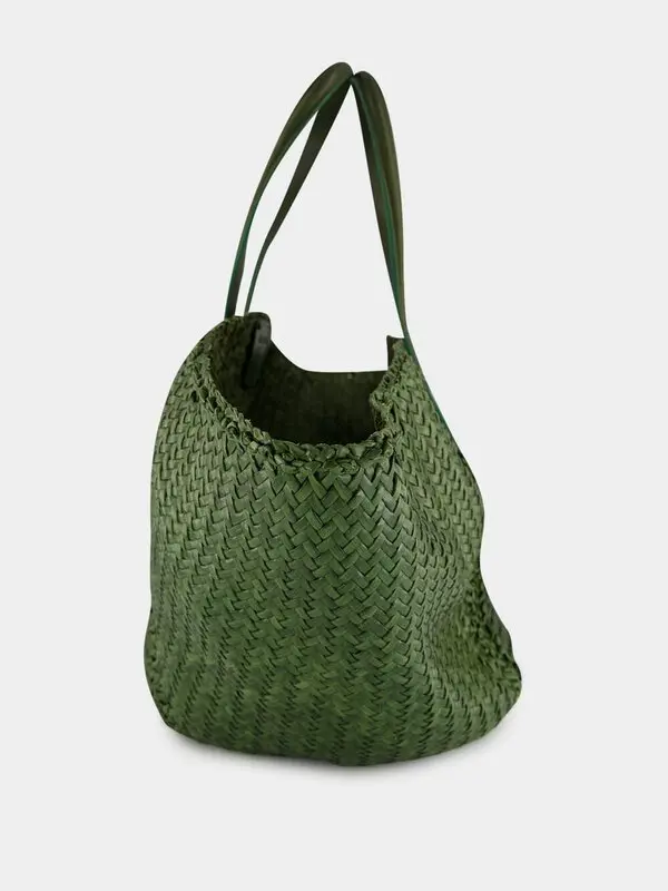 Dragon Diffusion Leaf Woven Leather Tote Bag - Green