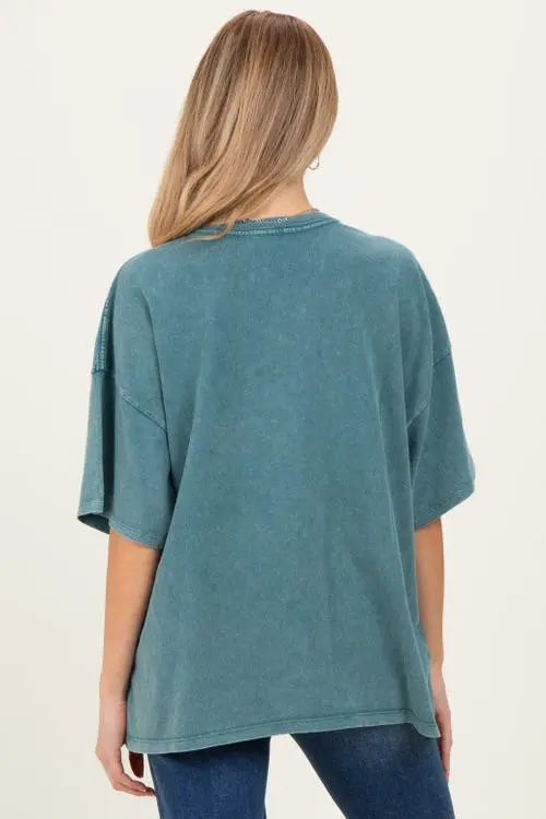 PINKBLUSH Oversized Mineral Wash T-shirt - Dark Teal