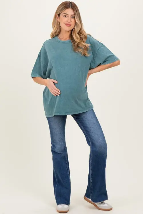PINKBLUSH Oversized Mineral Wash T-shirt - Dark Teal