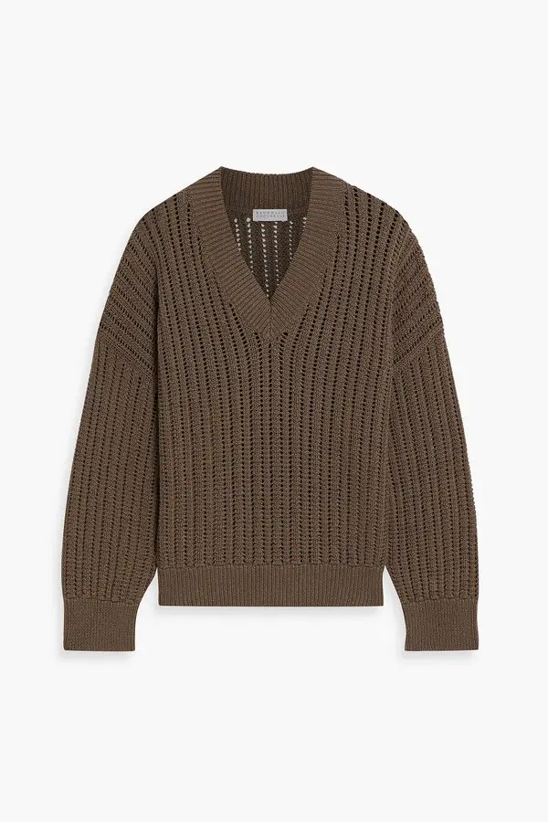 Brunello Cucinelli Open-knit Cotton Sweater - Chocolate
