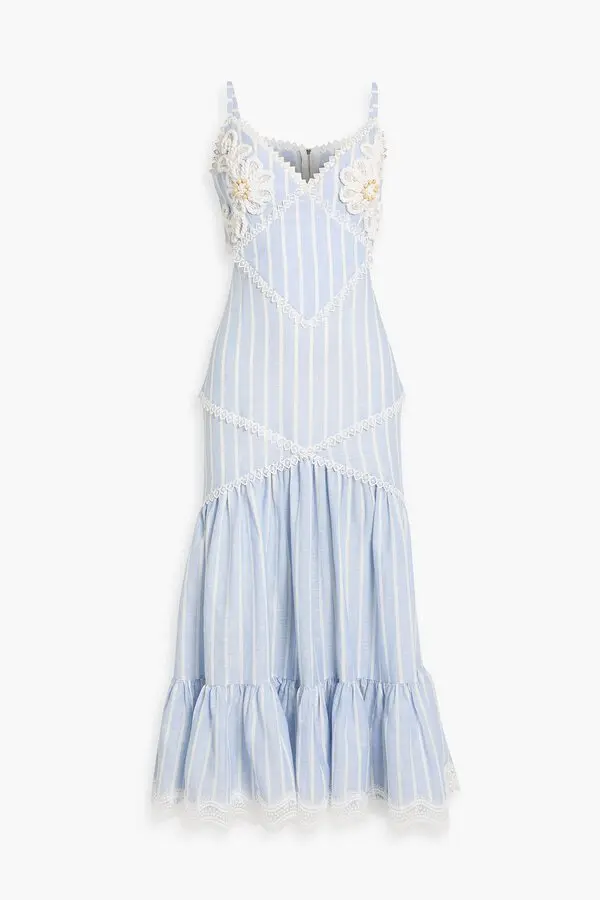 PatBO Striped Linen And Cotton-blend Midi Dress - Sky Blue