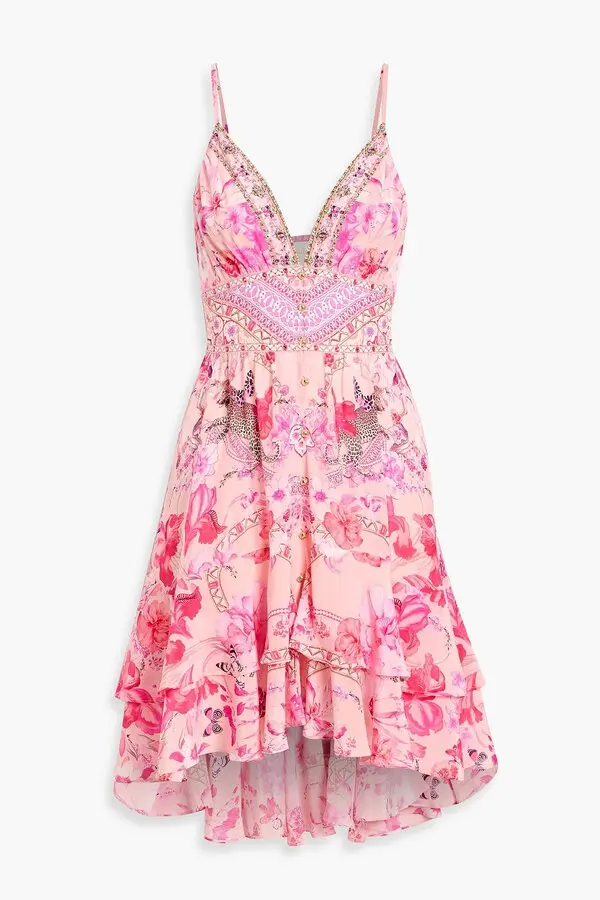 Camilla Crystalembellished Printed Silk Crepe De Chine Mini Dress - Pink