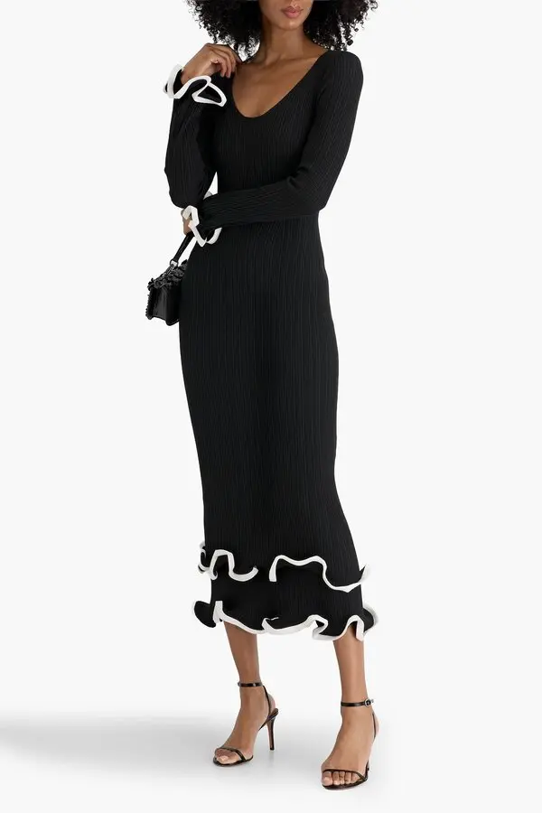 Simkhai Sonali Tiered Ruffled Ribbed-knit Midi Dress
