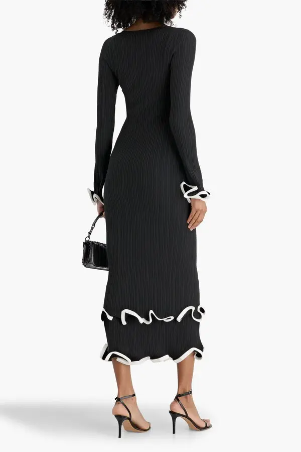 Simkhai Sonali Tiered Ruffled Ribbed-knit Midi Dress