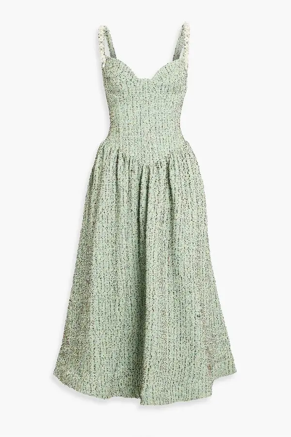 PatBO Embellished Metallic Tweed Midi Dress - Mint