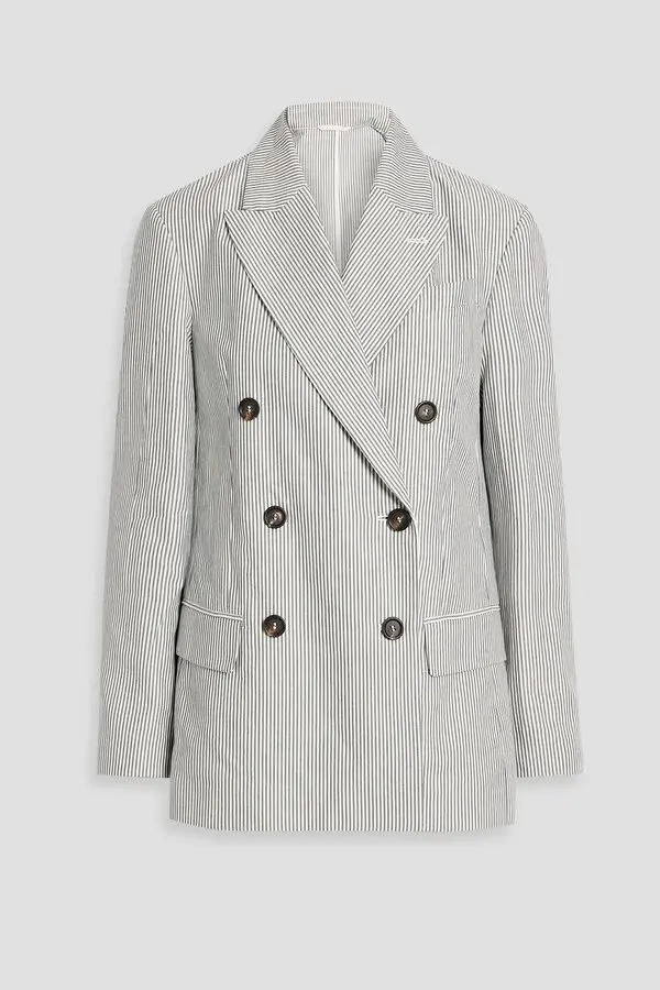 Brunello Cucinelli Double-breasted Striped Blazer - White