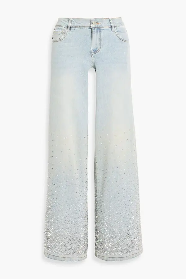 Alice + Olivia Crystal-embellished Wide-leg Jeans - Light Denim