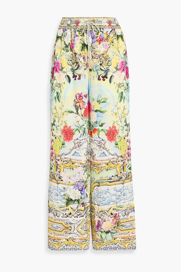 Camilla Printed Wide-leg Pants - Pastel Yellow