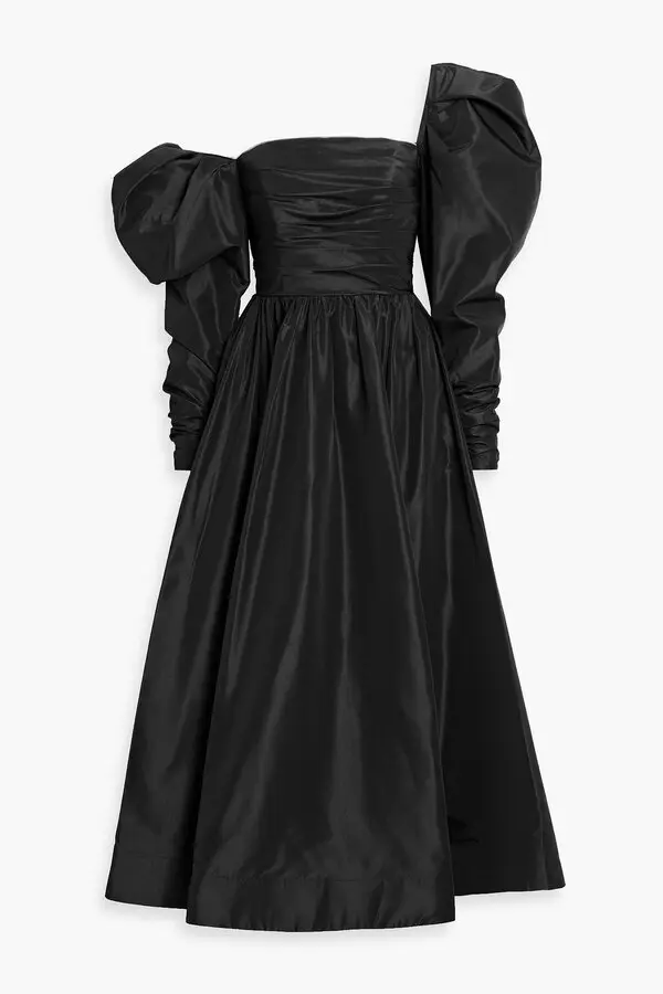 LEO LIN Madison One-shoulder Taffeta Midi Dress - Black