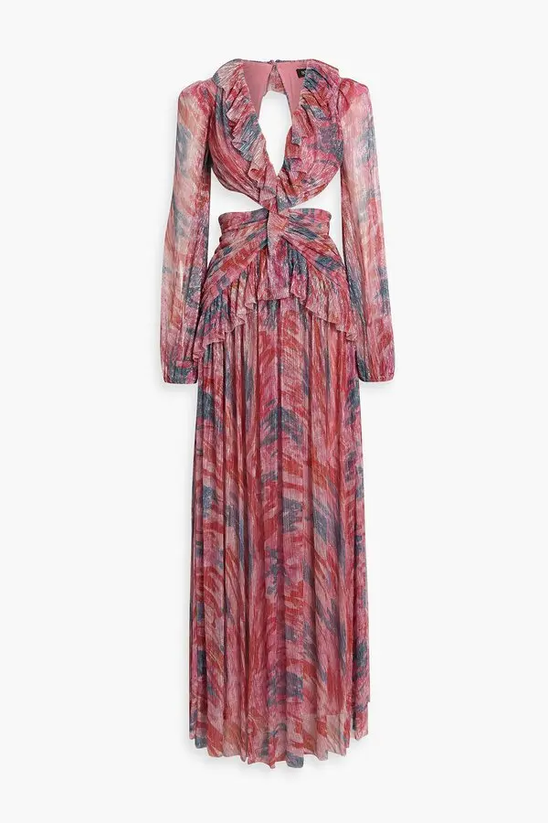 PatBO Twist Cutout Printed Maxi Dress - Pink