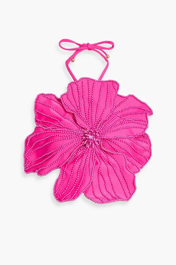 PatBO Embellished Floral-appliquéd Satin Top