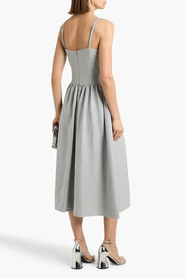 PatBO Embellished Pinstriped Twill Midi Dress