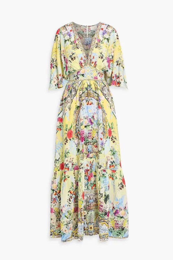 Camilla Crystal-embellished Printed Silk Maxi Dress - Pastel Yellow
