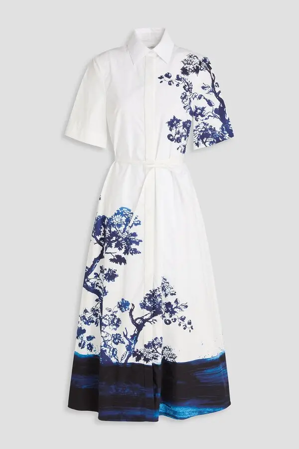 Erdem Printed Cotton-poplin Midi Shirt Dress - White