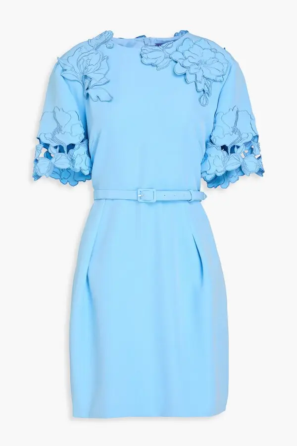 LEO LIN Aurelie Floralappliquéd Stretchcrepe Mini Dress - Light Blue