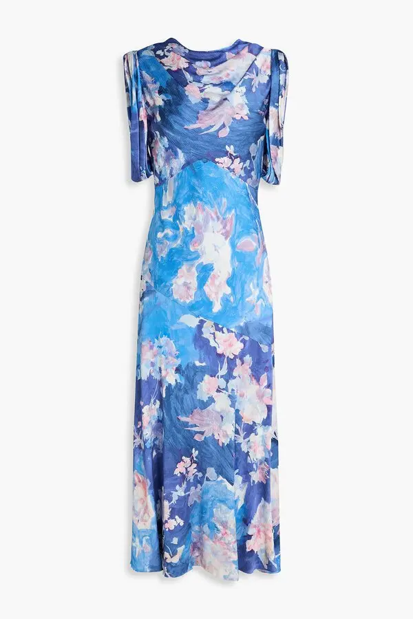 Erdem Floral-print Crepon Midi Dress - Cobalt Blue