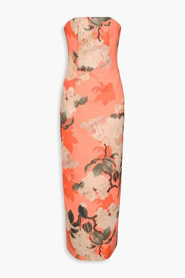 LEO LIN Rayna Strapless Floralprint Satin Maxi Dress - Papaya
