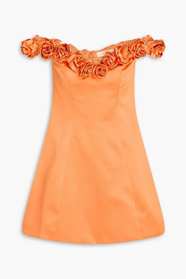 LEO LIN Stella Off-the-shoulder Floral-appliquéd Mini Dress - Orange