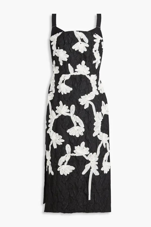 Erdem Floral-appliquéd Cloqué Midi Dress - Black