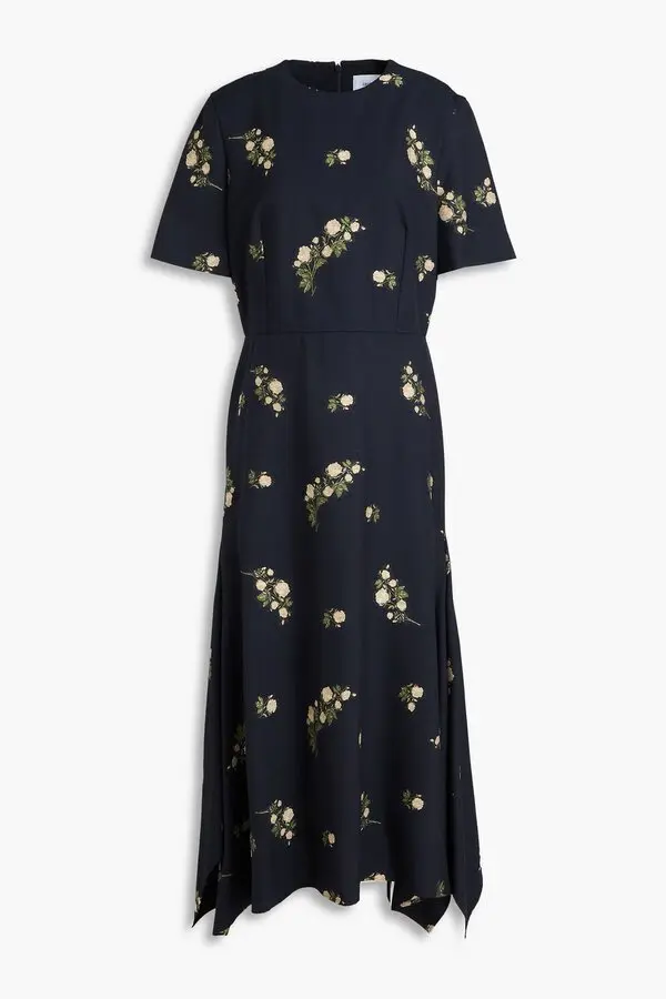 Erdem Wool And Cotton-blend Floral-jacquard Midi Dress - Midnight Blue
