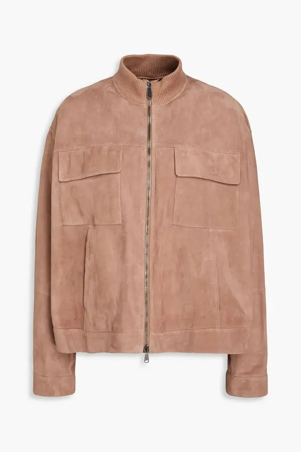 Brunello Cucinelli Suede Bomber Jacket - Light Brown
