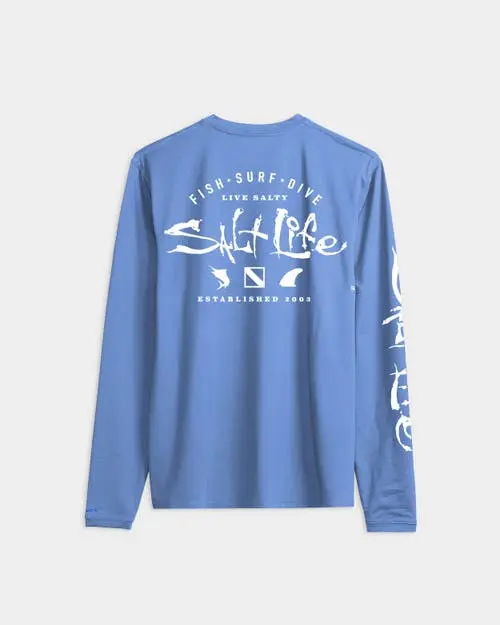 SALT LIFE Waterman’s Trifecta Slx Performance Long Sleeve - Harbor Blue Heather