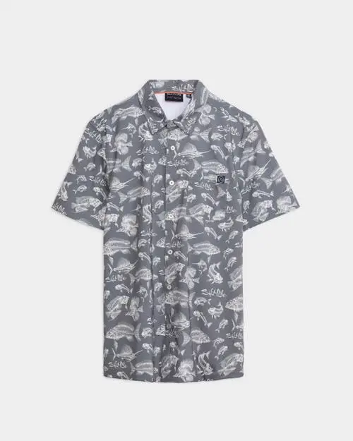 SALT LIFE Fish N Bones 2.0 Performance Woven Shirt - Castle Rock