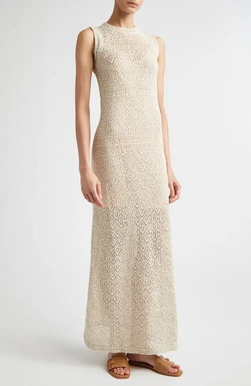 Eleventy Metallic Linen Diamond-pointelle Knit Maxi Dress