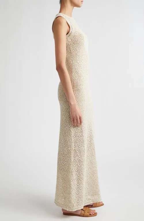 Eleventy Metallic Linen Diamond-pointelle Knit Maxi Dress