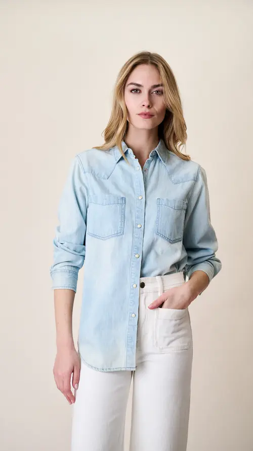 MAREA Denim Western Shirt - Pale Wash