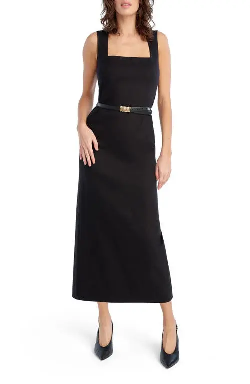 FAVORITE DAUGHTER Linen-blend Midi Dress - Black