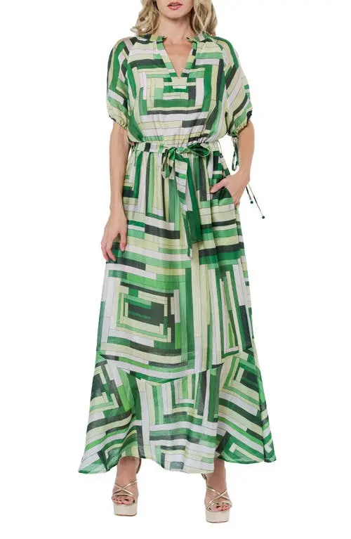 CIEBON Gemma Puff Sleeve Maxi Dress - Green Multi