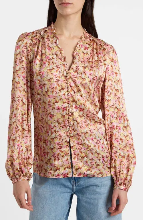 Santorelli Floral Silk Blend Blaine Blouse - Sweet Pink