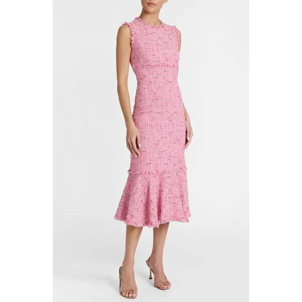 Santorelli Andi Sleeveless Sheath Tweed Dress - Candy Pink