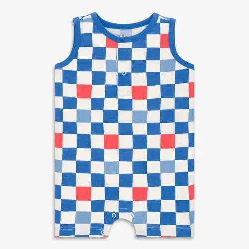PRIMARY Baby Tank Shortie In Checkerboard - Blueberry Multi Check
