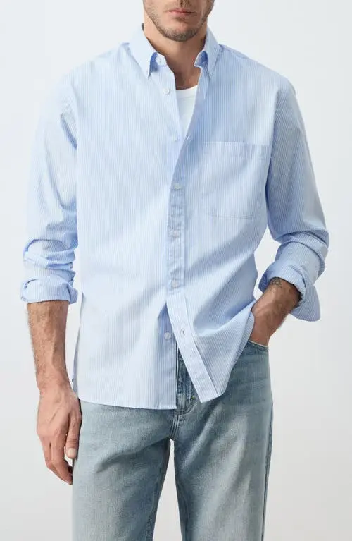 Mango Regular Fit Stripe Button-up Shirt - Sky Blue