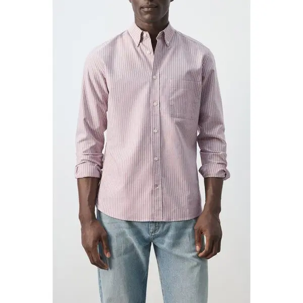 Mango Regular Fit Stripe Button-down Shirt - Cherry