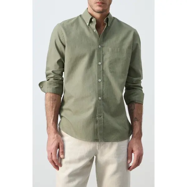 Mango Regular Fit Stripe Button-down Shirt - Green