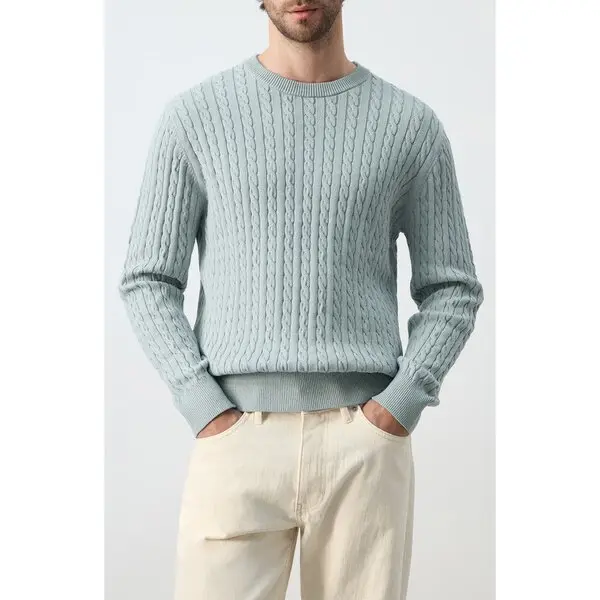 Mango Crewneck Cable Stitch Sweater - Aqua Blue