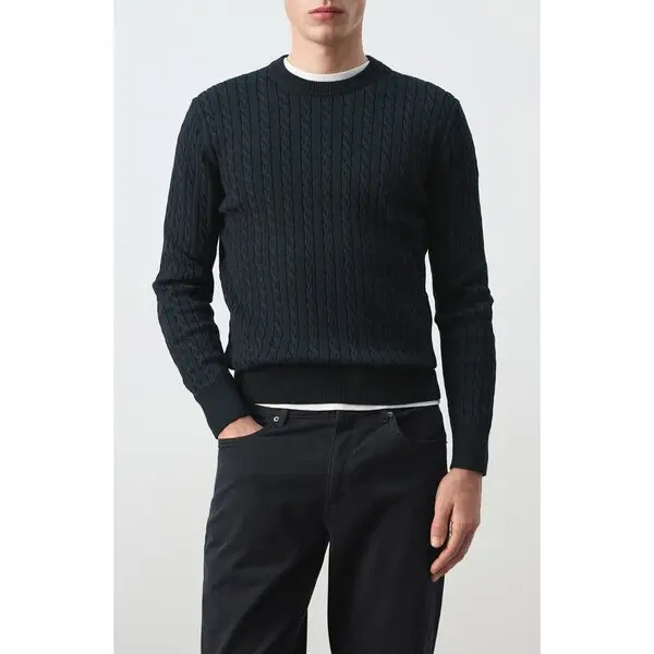 Mango Crewneck Cable Stitch Sweater - Night Blue